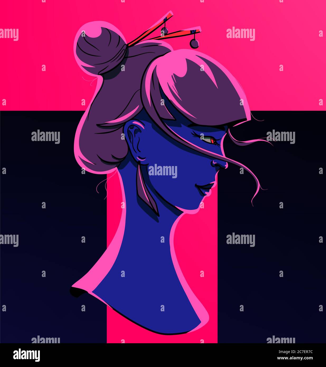 vector cartoon profile portrait in neon lights Stock Vector Image & Art ...