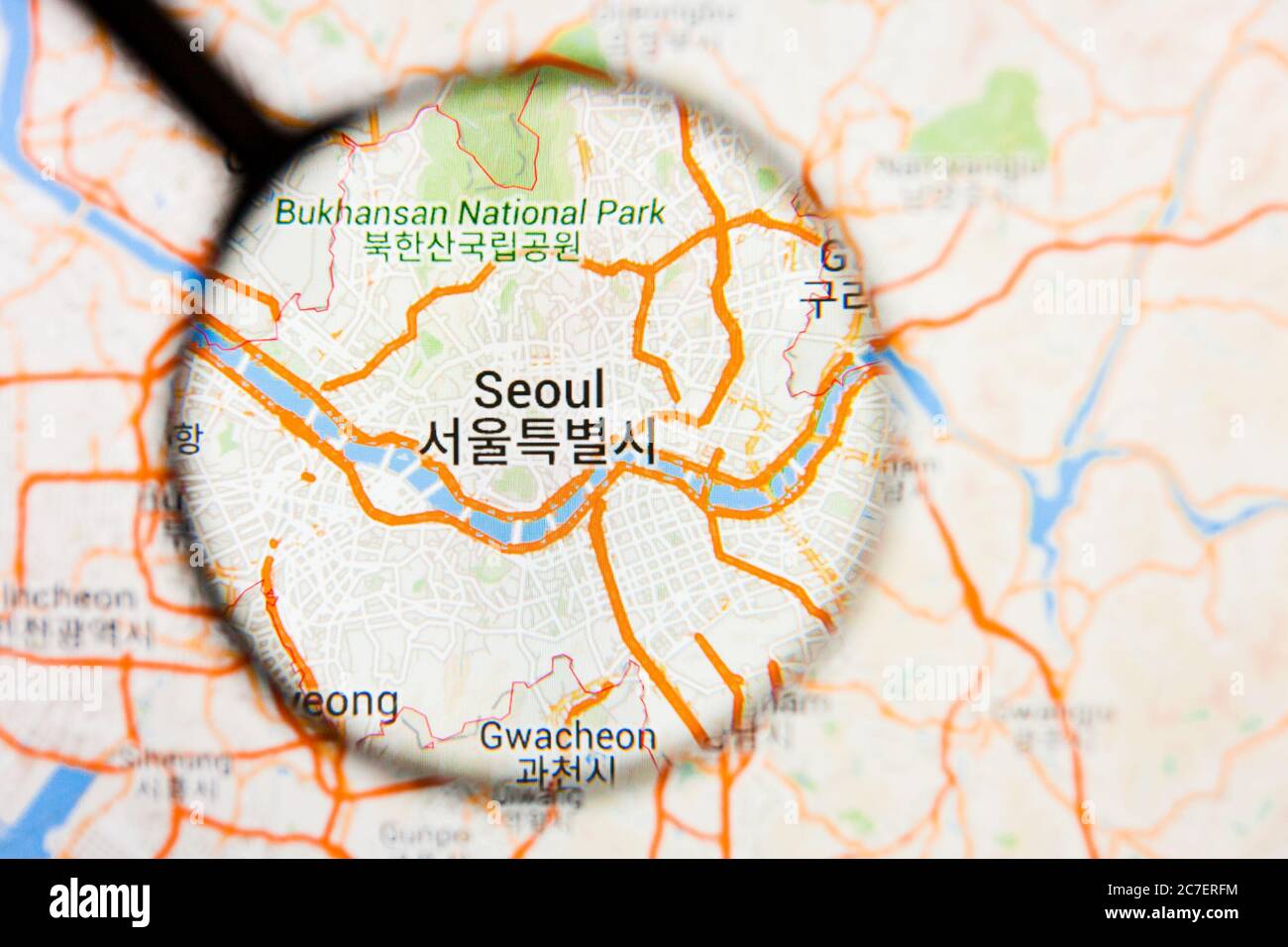 Seoul, South Korea city visualization illustrative concept on display ...
