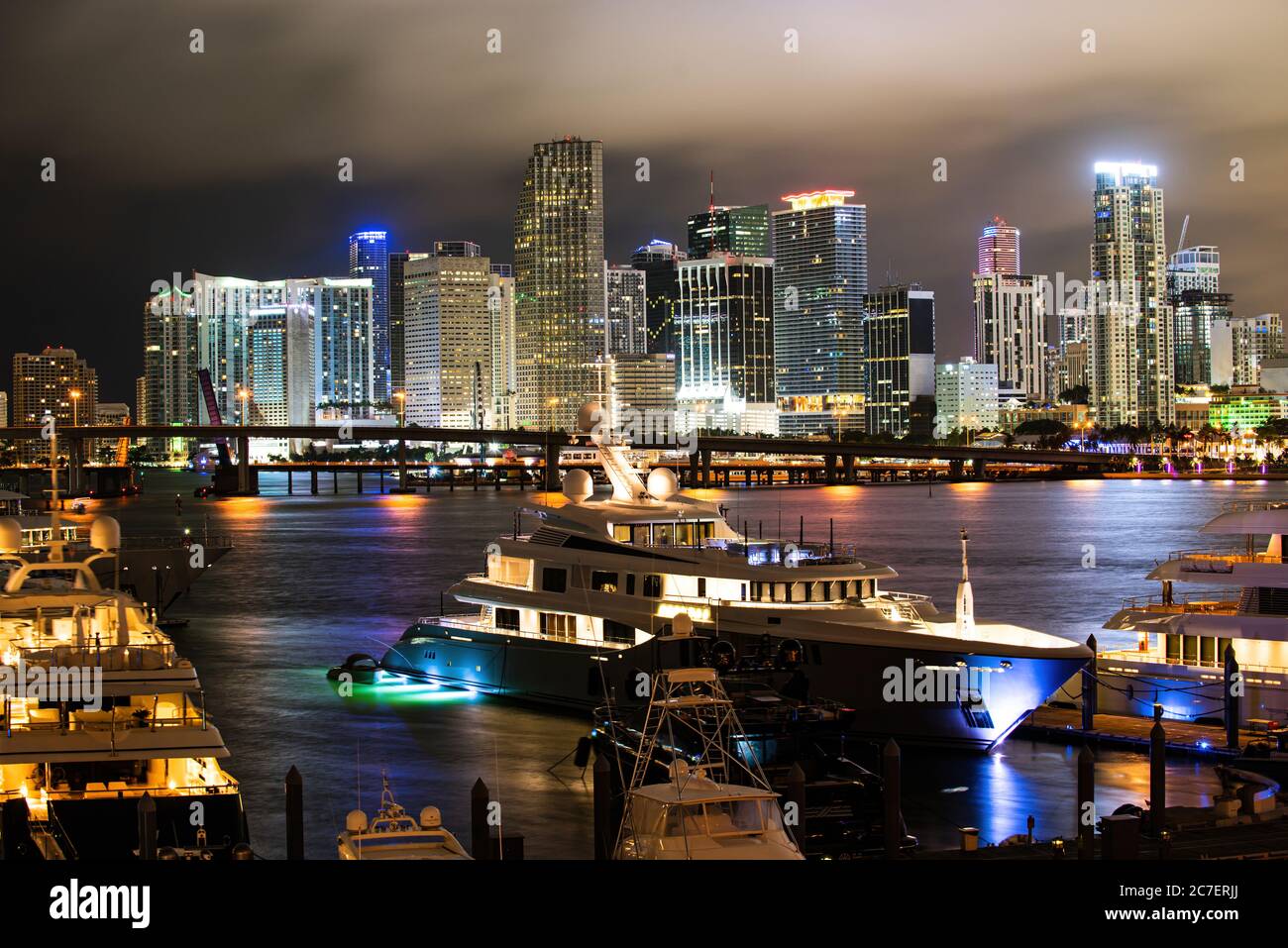 Miami skyline. Miami Florida at sunset, skyline of illuminated ...