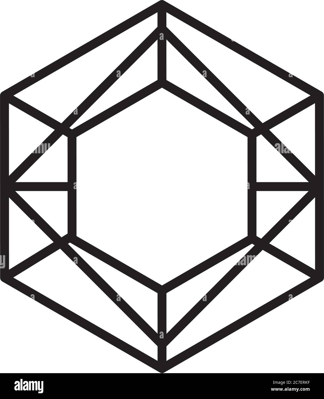 geometric rhombus and hexagons shape icon over white background, line ...