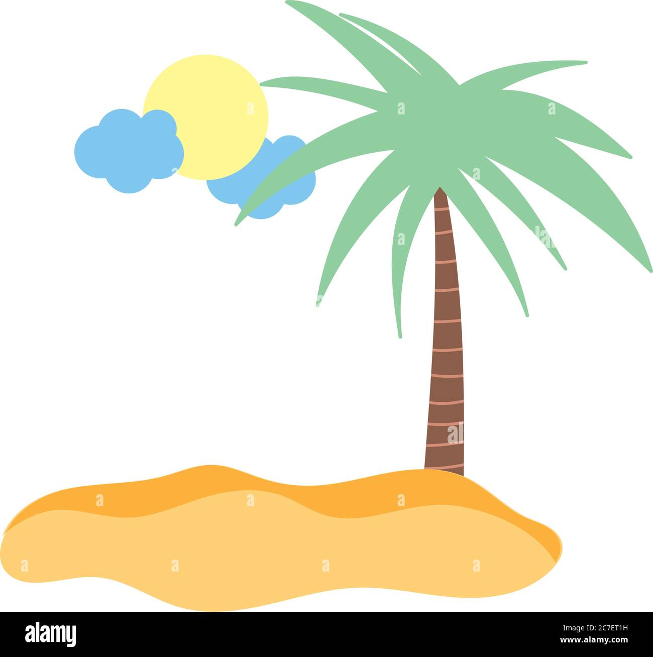 tropical palm tree sun clouds summer isolated design vector ...