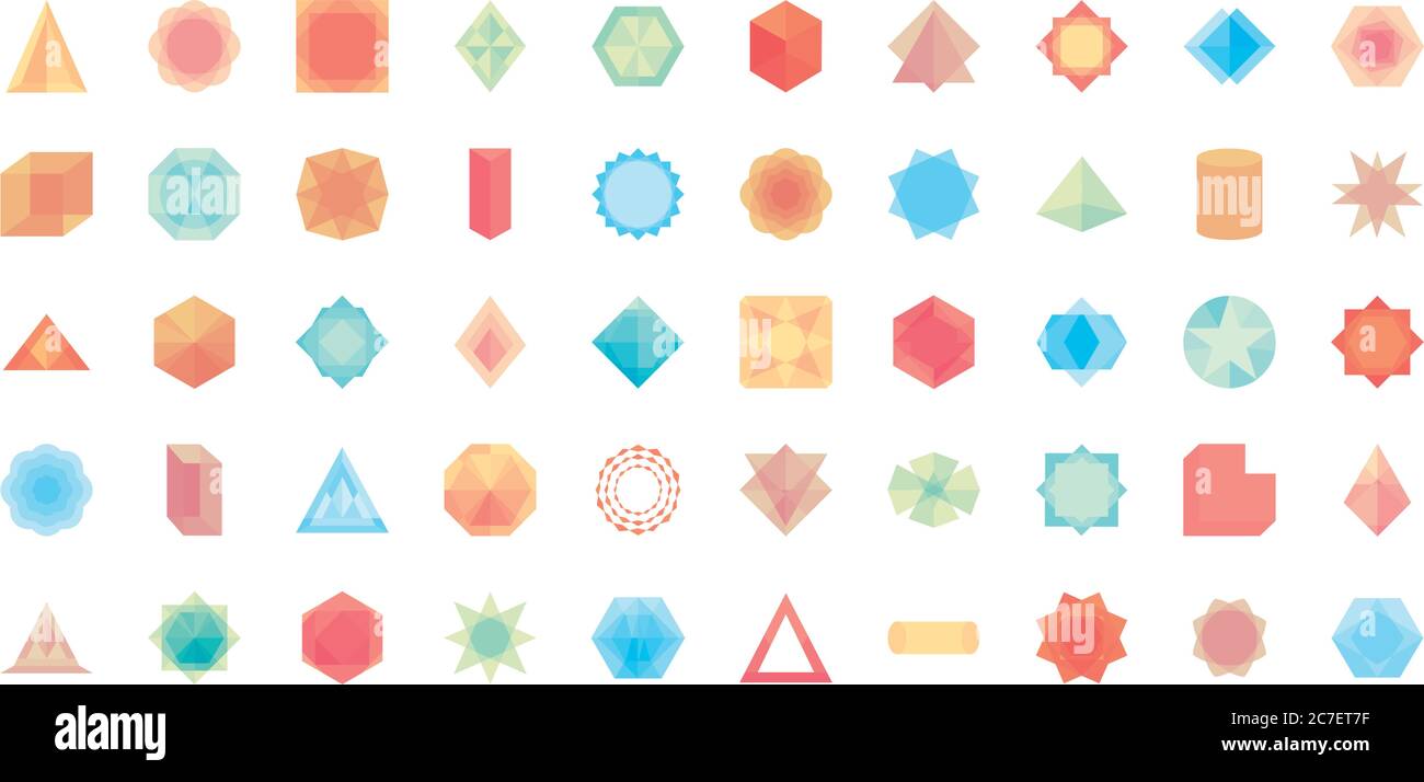 icon set of geometric shapes over white background, flat style, vector ...