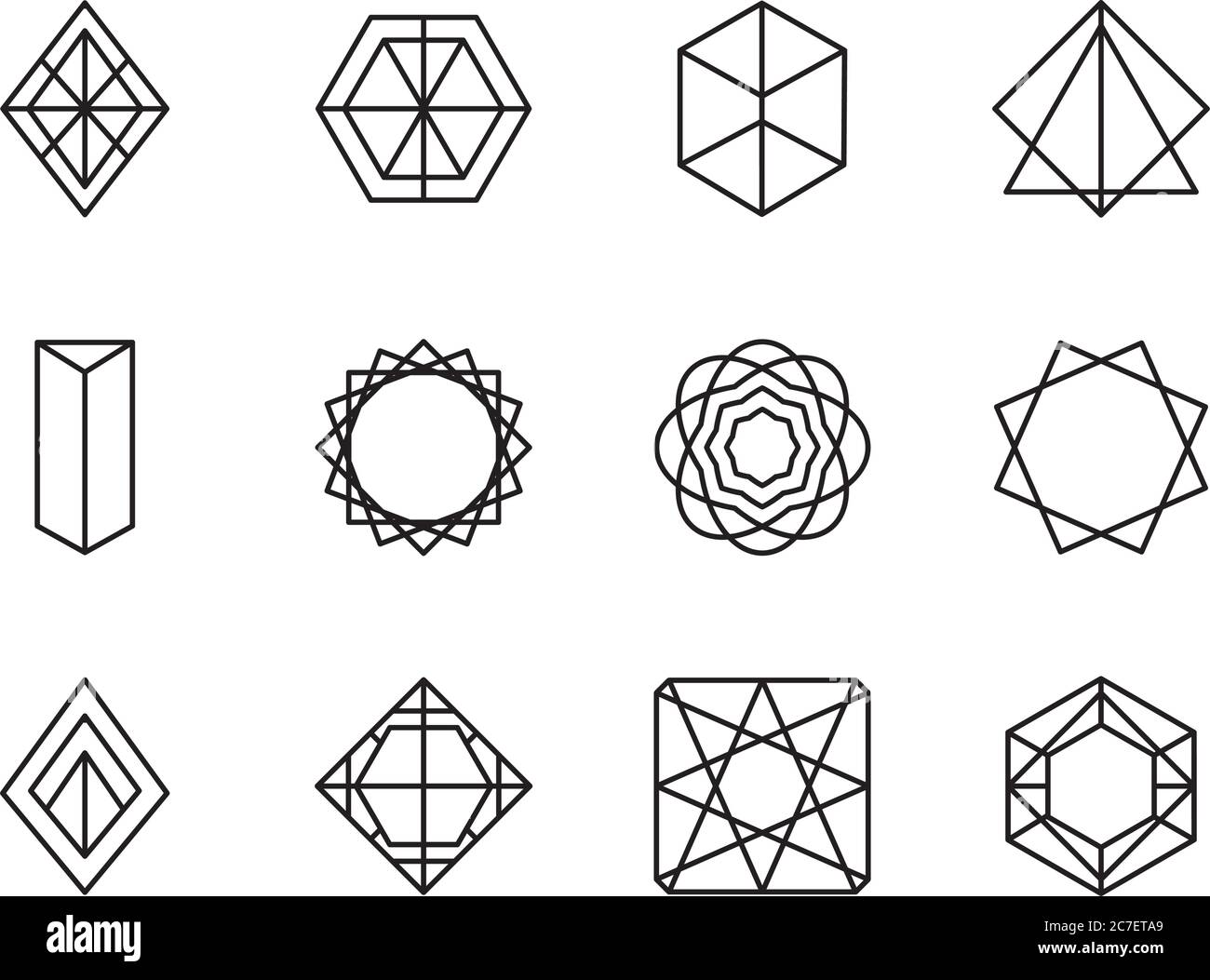 Icon Set Of Cube And Geometric Shapes Over White Background Line Style