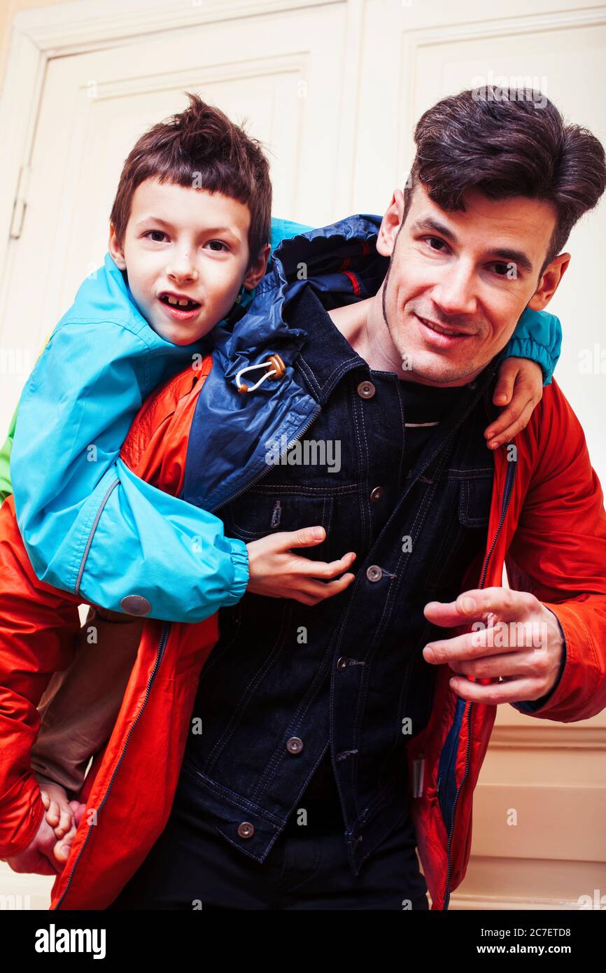 faher and son together having fun at home, lifestyle happy family ...