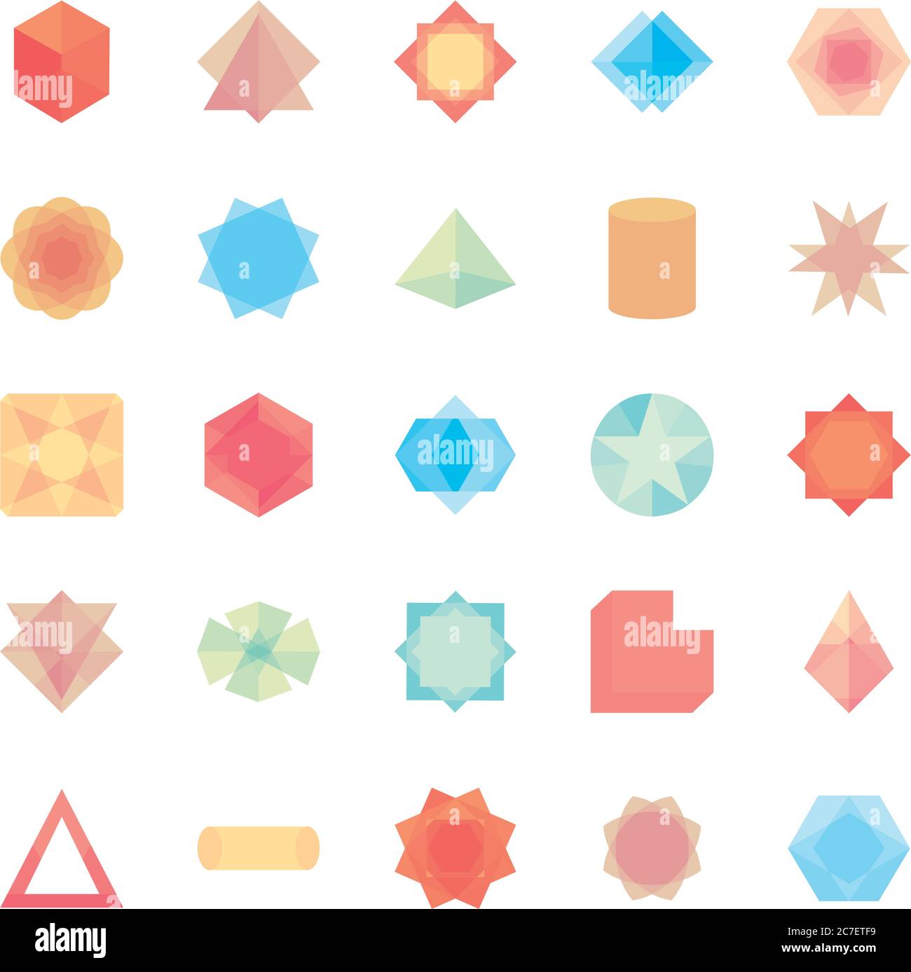 cube and geometric shapes icon set over white background, flat style ...