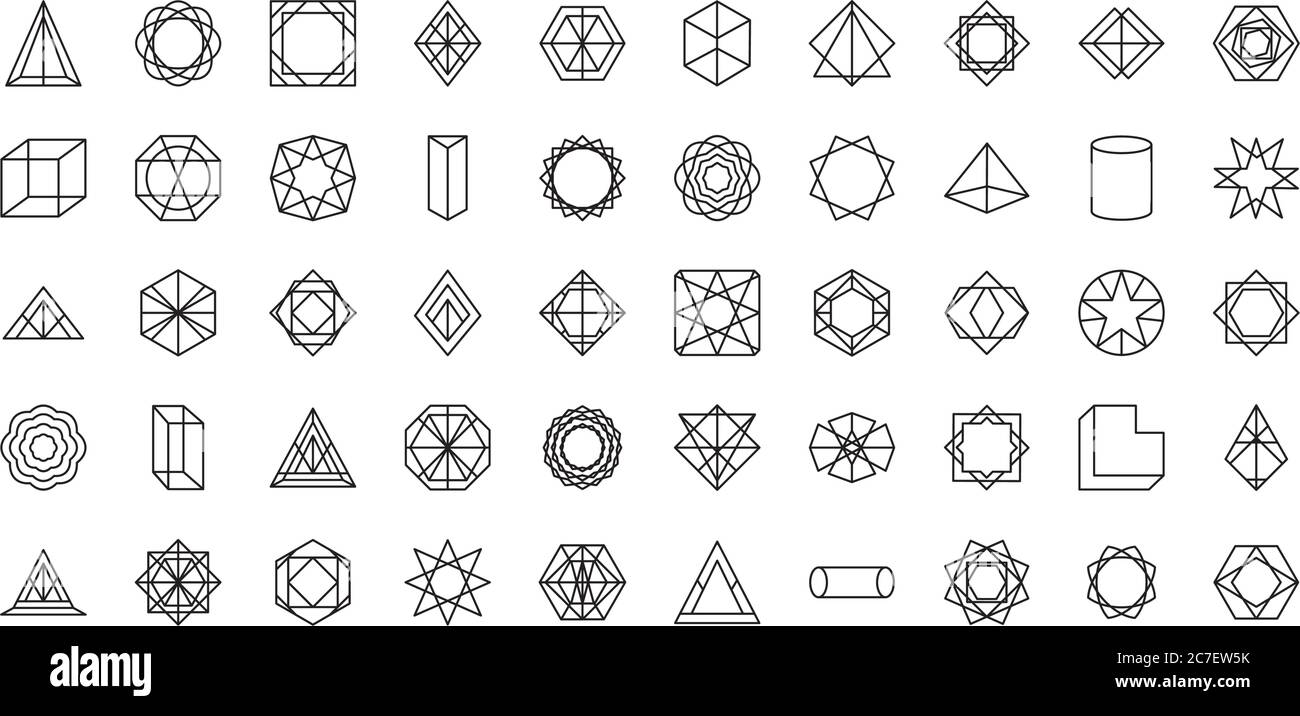 Icon Set Of Geometric Shapes Over White Background Line Style Vector