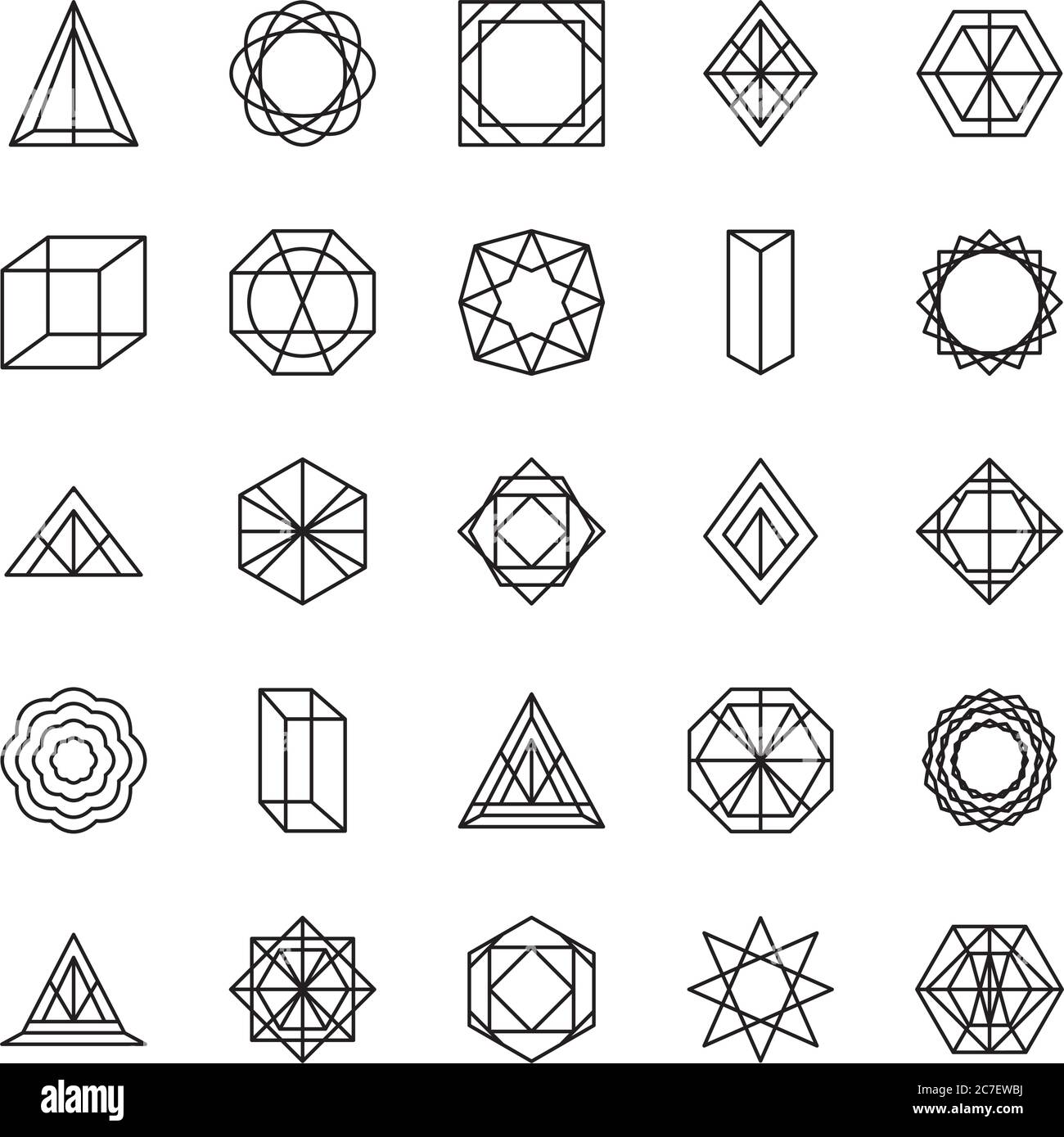 icon set of circles and geometric shapes over white background, line ...