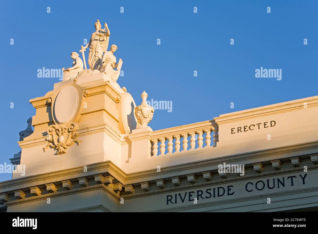 Justice statue on Riverside County Courthouse, California, USA, North ...
