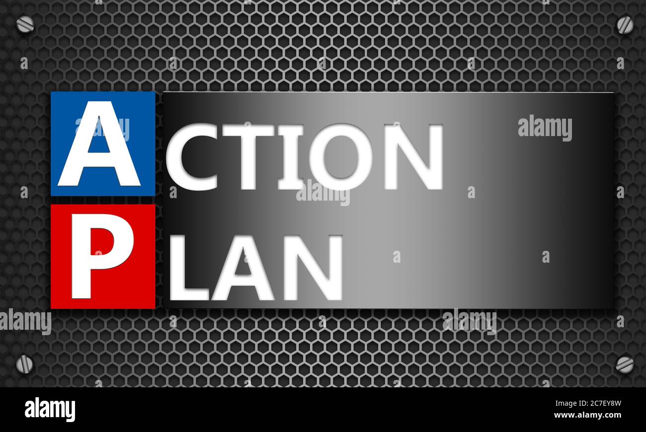 Action Plan concept on mesh hexagon background, 3d rendering Stock ...