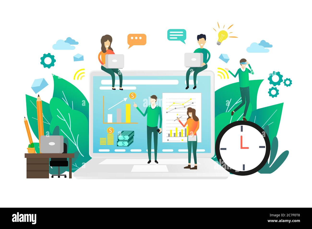 Illustration of business ideas about finding ideas, working together ...