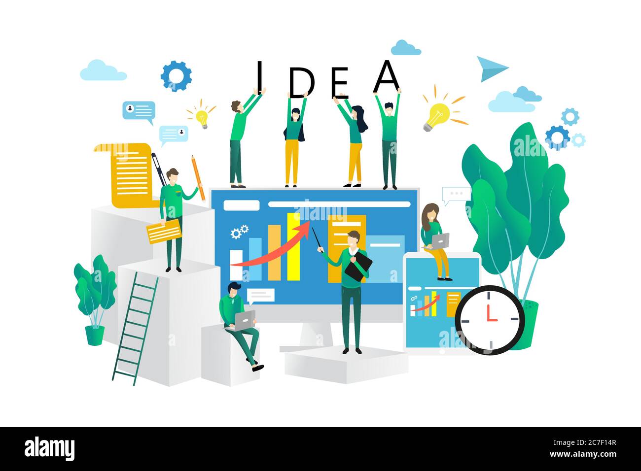 Illustration of business ideas about finding ideas, working together ...