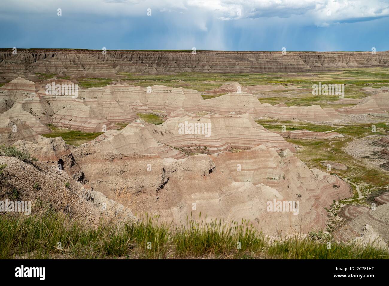 Big Badlands Overlook in Badlands National Park, as a thunderstorm ...