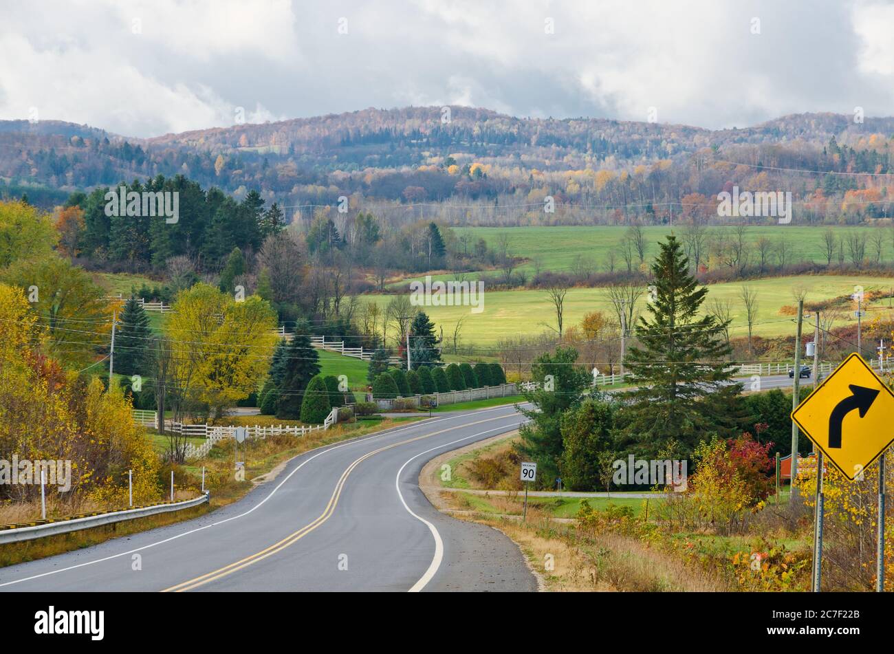 Forest road in fall time, Quebec, Canada Stock Photo - Alamy