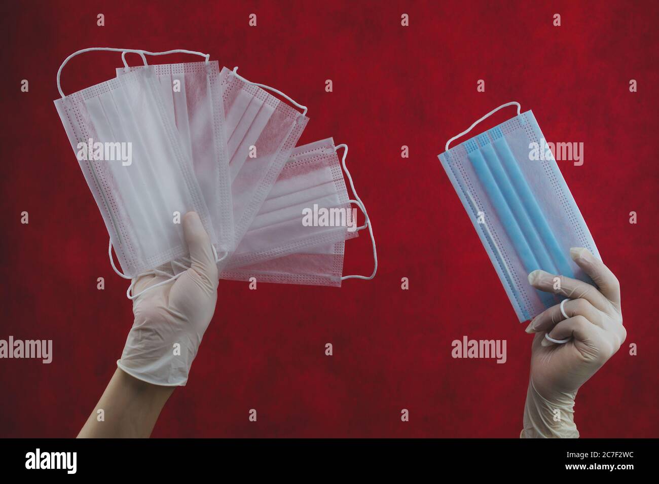 Medical masks in hands with protective. preventive measures against ...