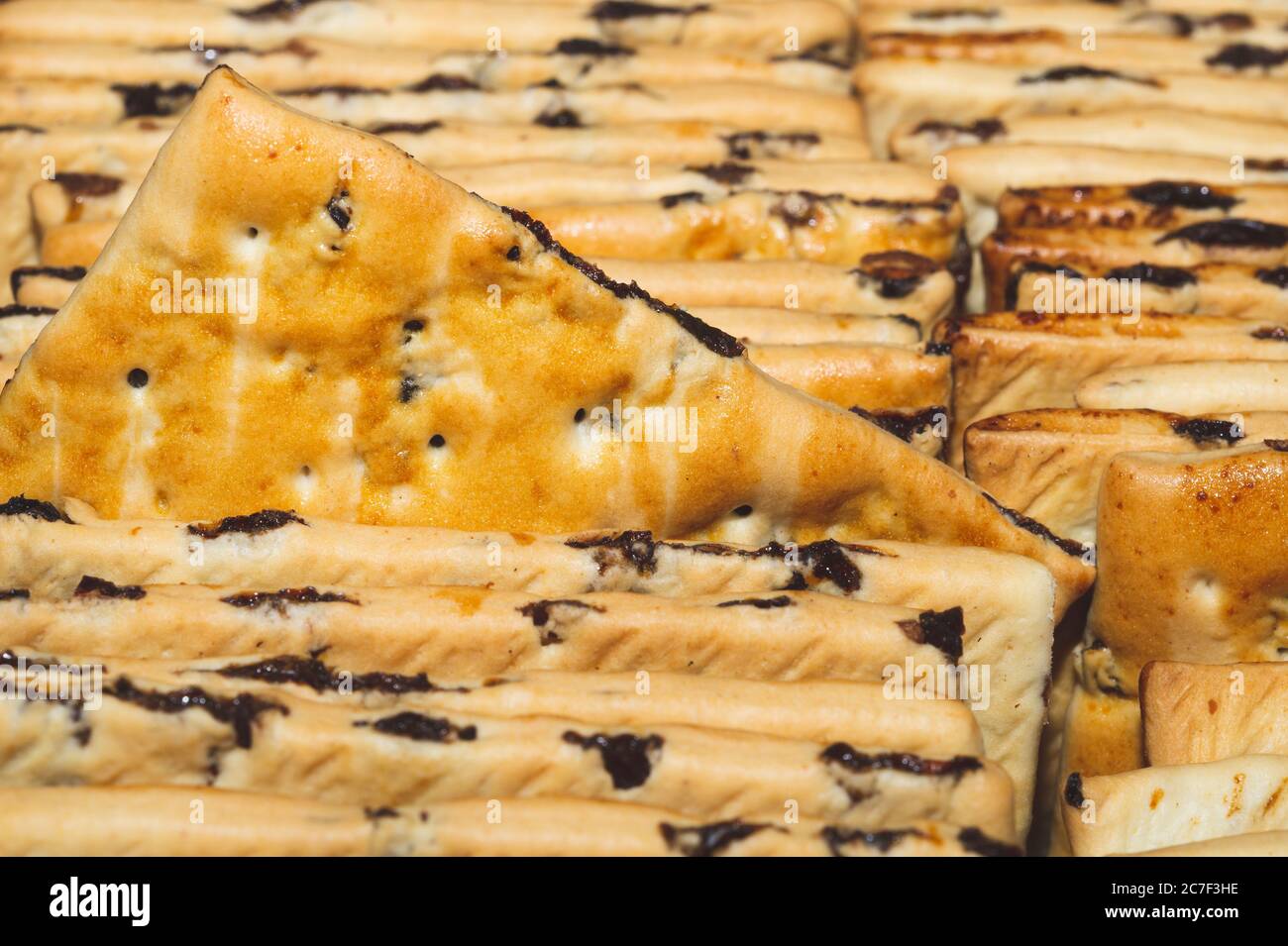 Cookies with raisins. rectangular biscuits close up Stock Photo - Alamy