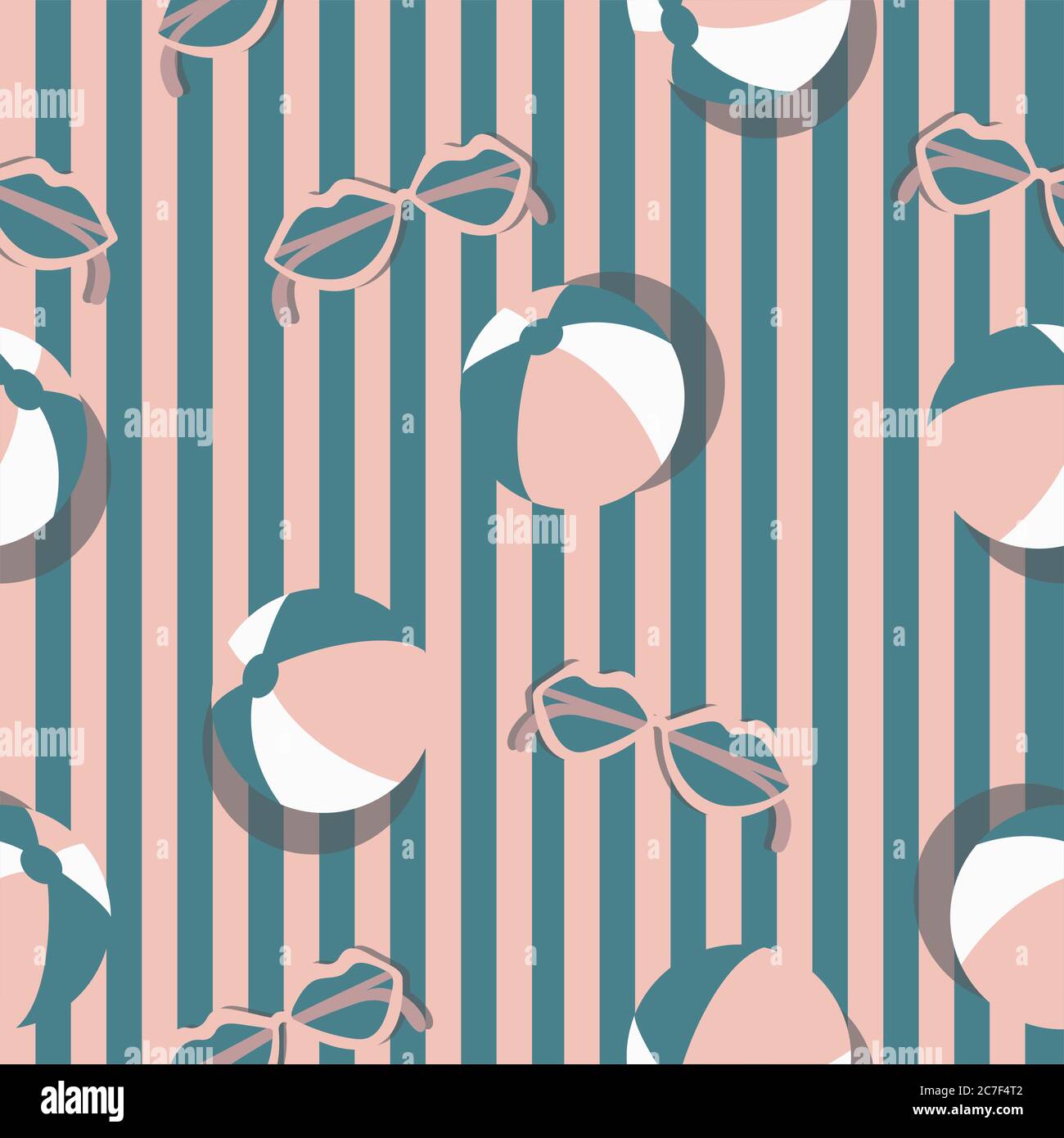 Vector summer topic stripe seamless pattern. beach ball and sunglasses ...