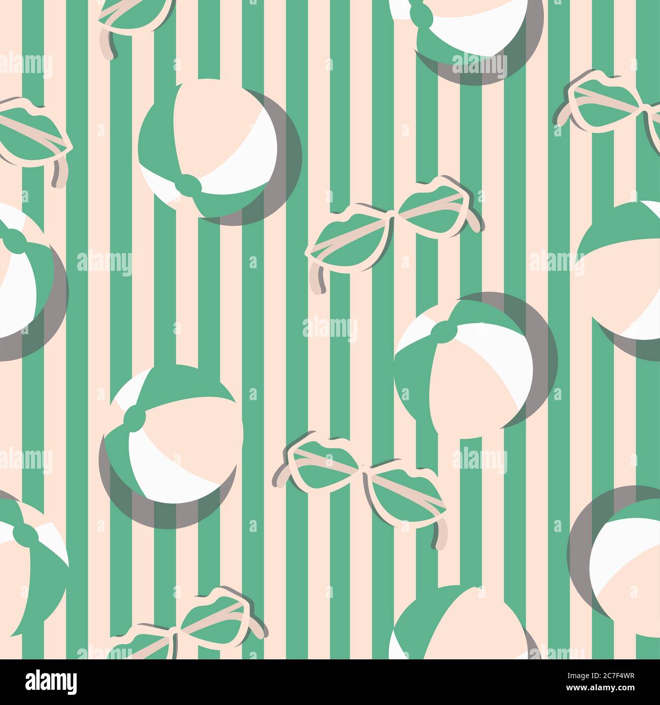 Vector summer topic stripe seamless pattern. beach ball and sunglasses ...