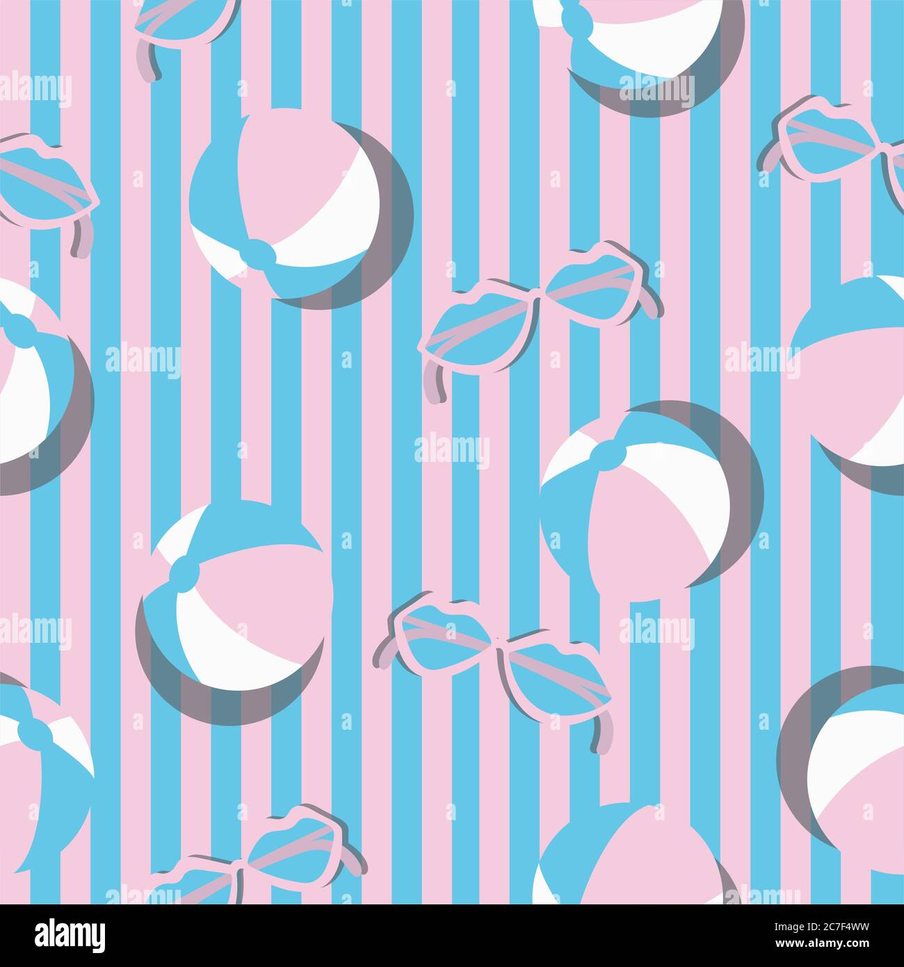 Vector summer topic stripe seamless pattern. beach ball and sunglasses ...