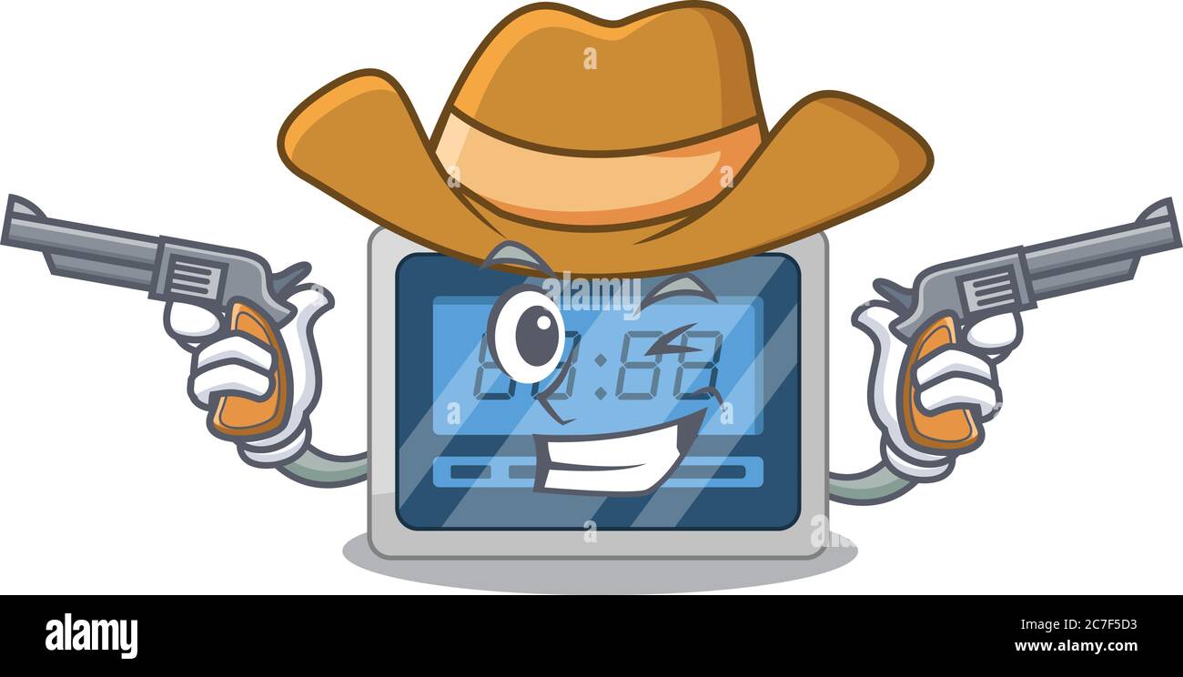 Cartoon character cowboy of digital timer with guns Stock Vector Image ...