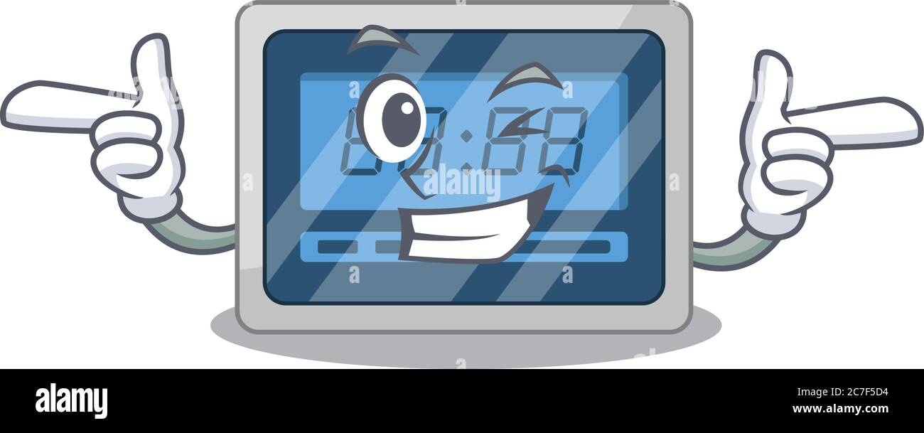 Cartoon design of digital timer showing funny face with wink eye Stock ...
