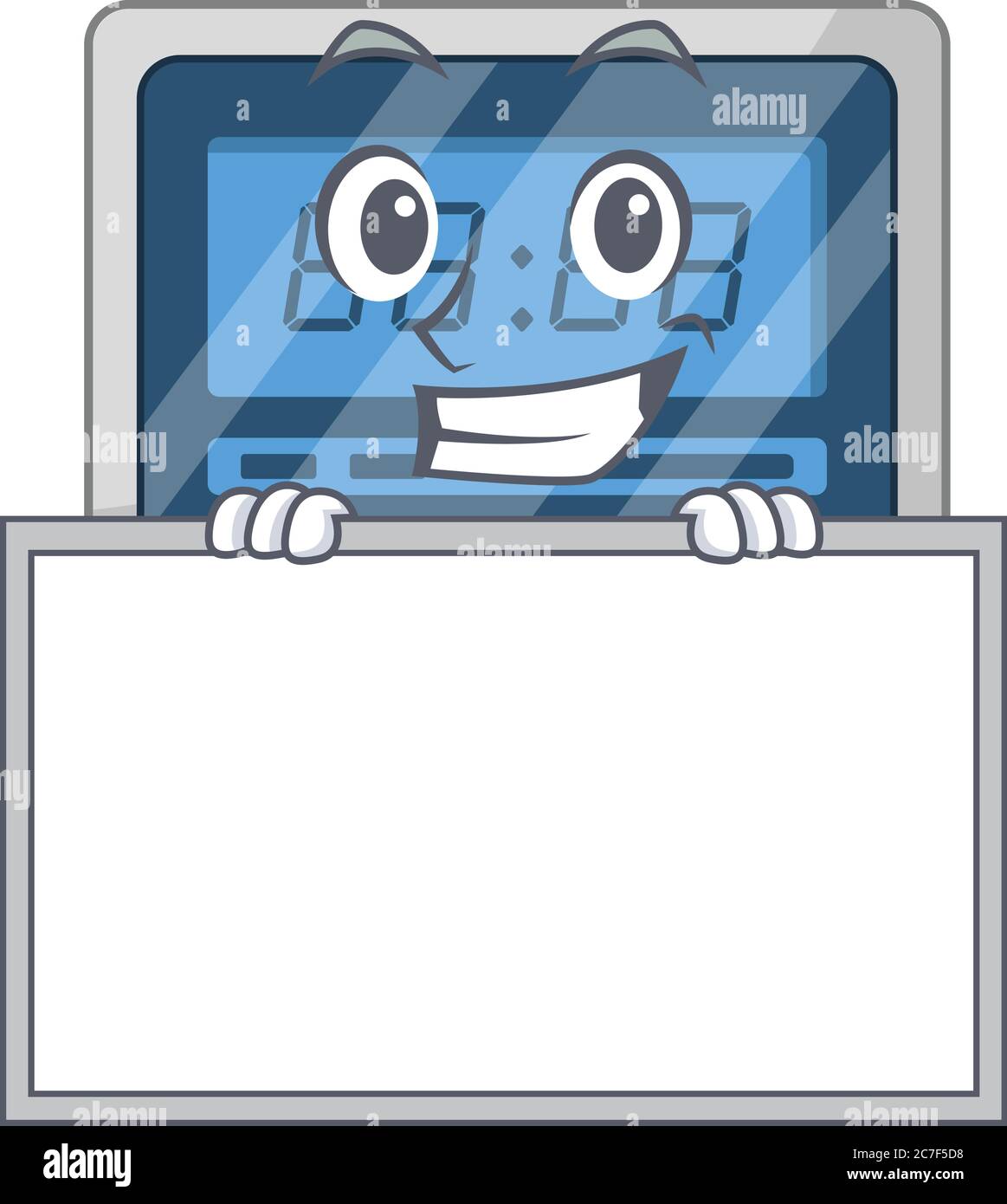 Digital timer cartoon design style standing behind a board Stock Vector ...