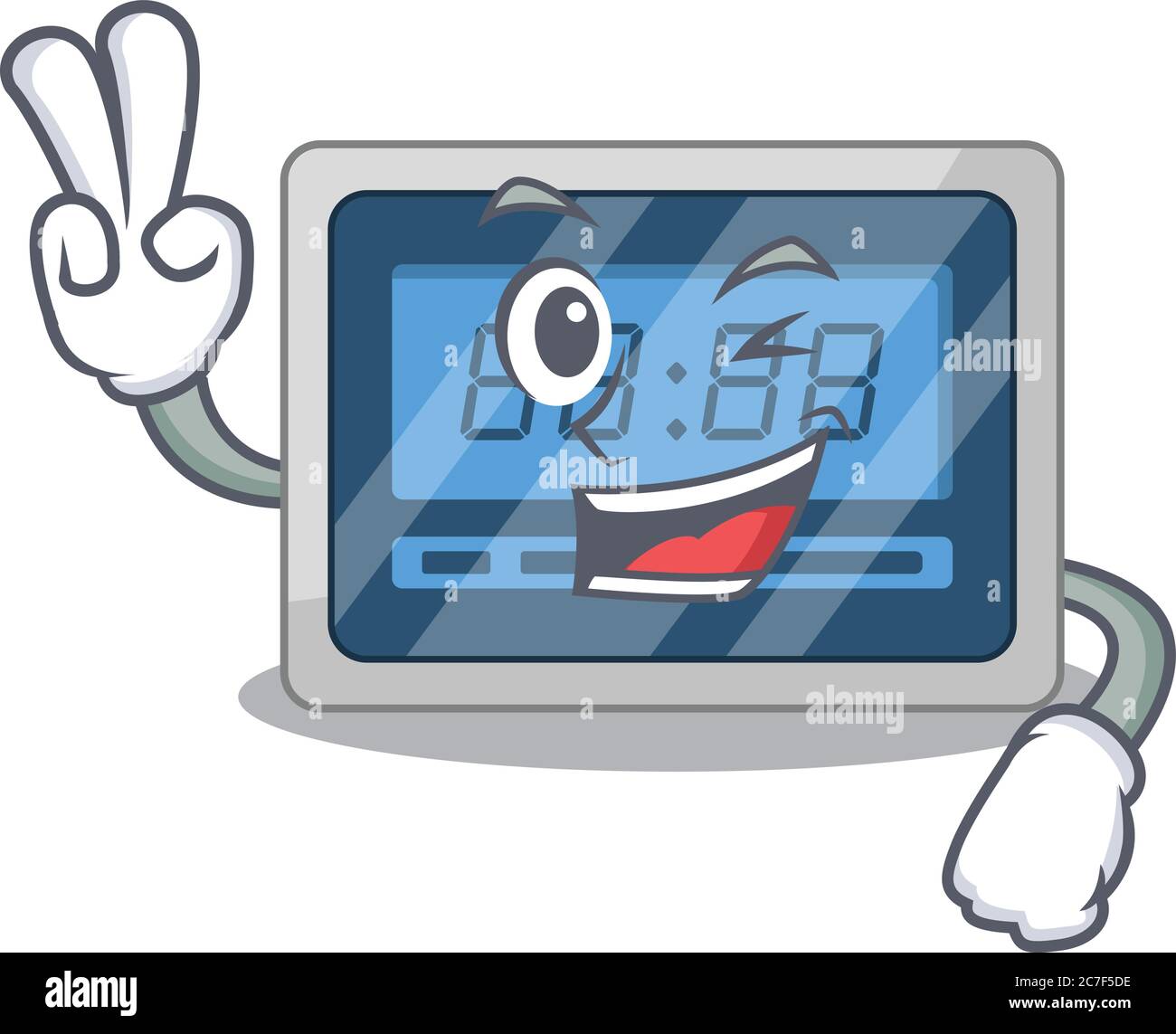 Happy digital timer cartoon design concept show two fingers Stock ...