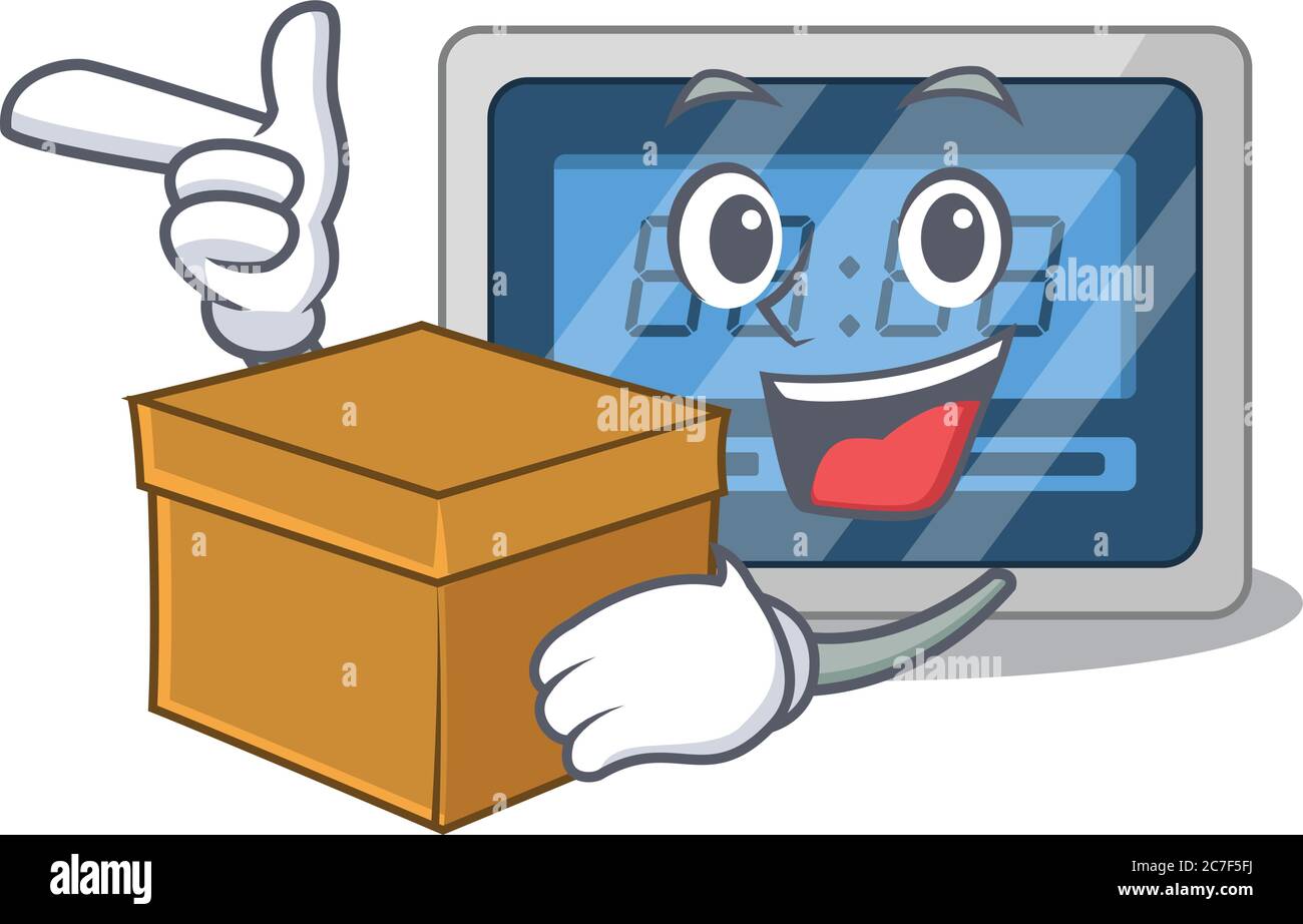 A cheerful digital timer cartoon design concept having a box Stock ...