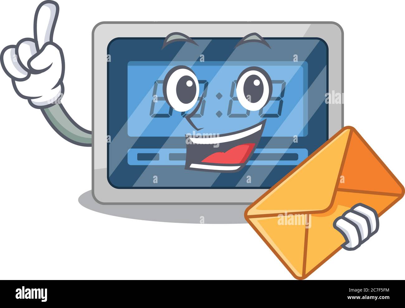 A picture of cheerful digital timer cartoon design with brown envelope ...