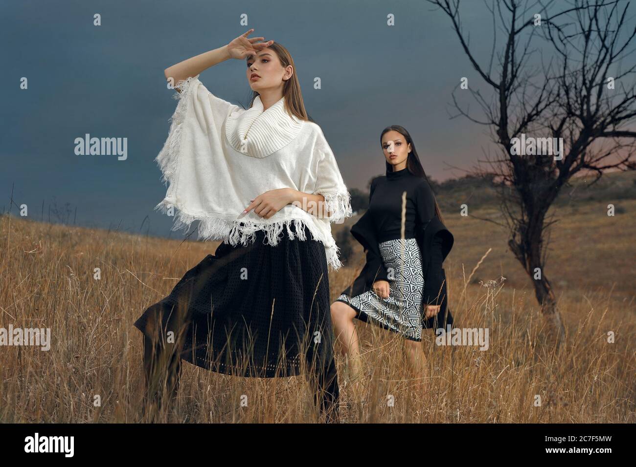 KYIV, UKRAINE - Sep 30, 2019: A horizontal shot of two beautiful female ...