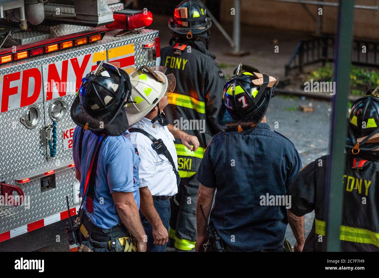 FDNY firefighters look at the scaffolding collapse, that killed one and ...