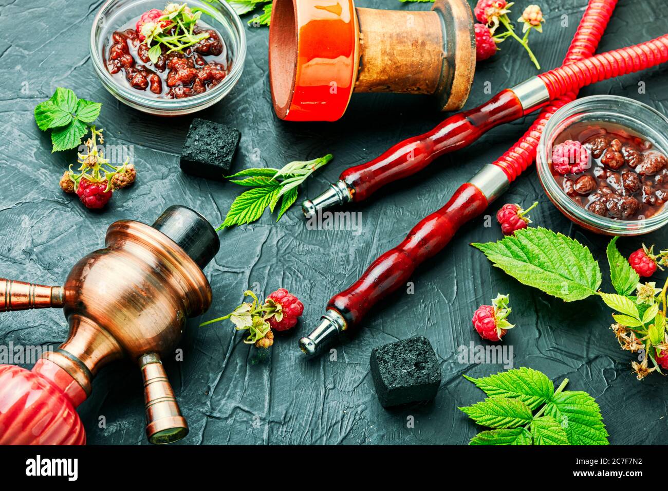 Oriental hookah with tobacco with the aroma of raspberry jam.Eastern ...