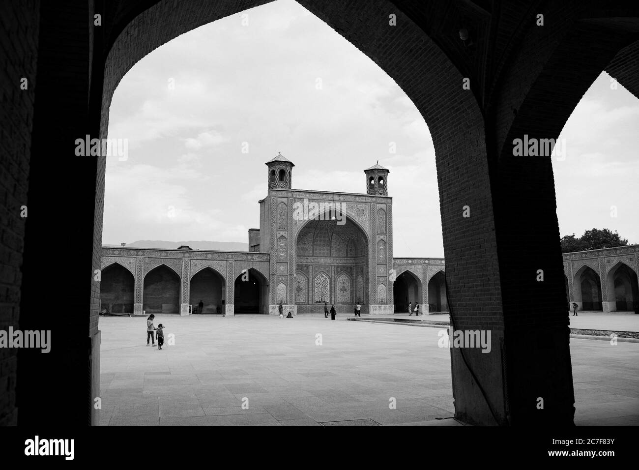 CHIRAZ, IRAN - Oct 28, 2019: Black and white image inside a mosque in ...