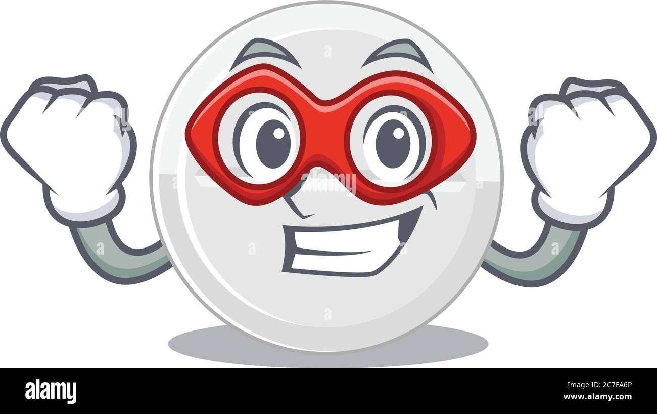 A cartoon mascot of tablet drug in a fantastic Super hero character ...