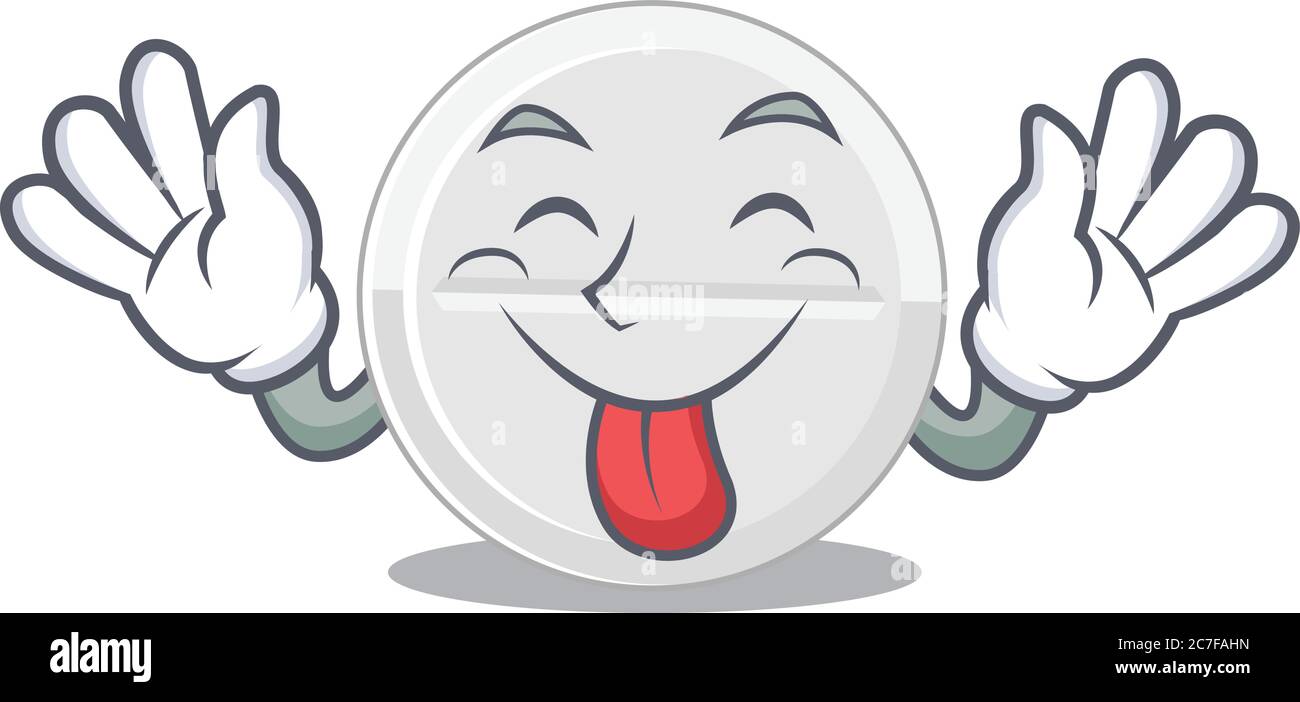 amusing tablet drug cartoon picture style with tongue out face Stock ...
