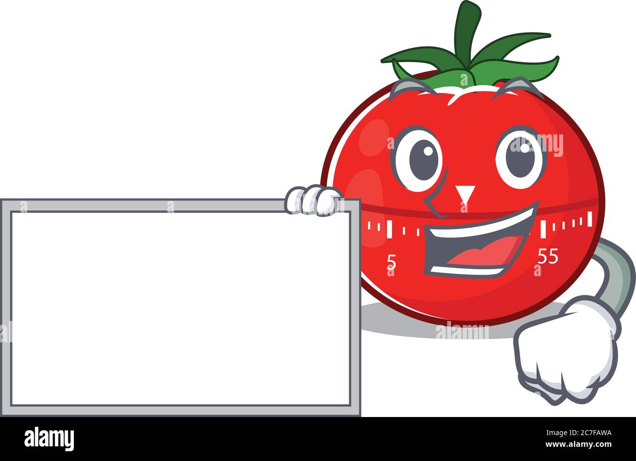 Cartoon character style of tomato kitchen timer holding a white board ...