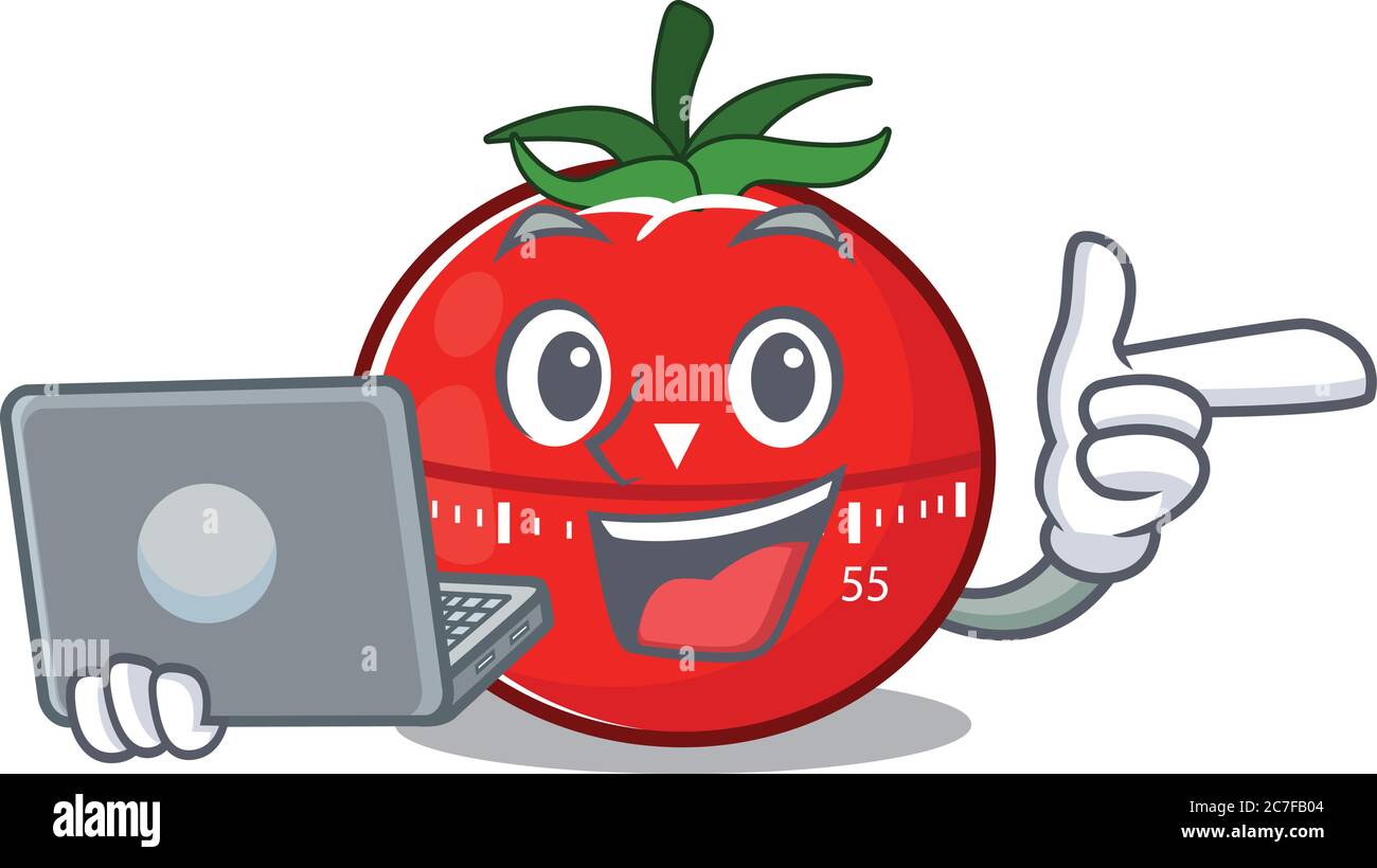 A neat cartoon character of tomato kitchen timer l working at home ...