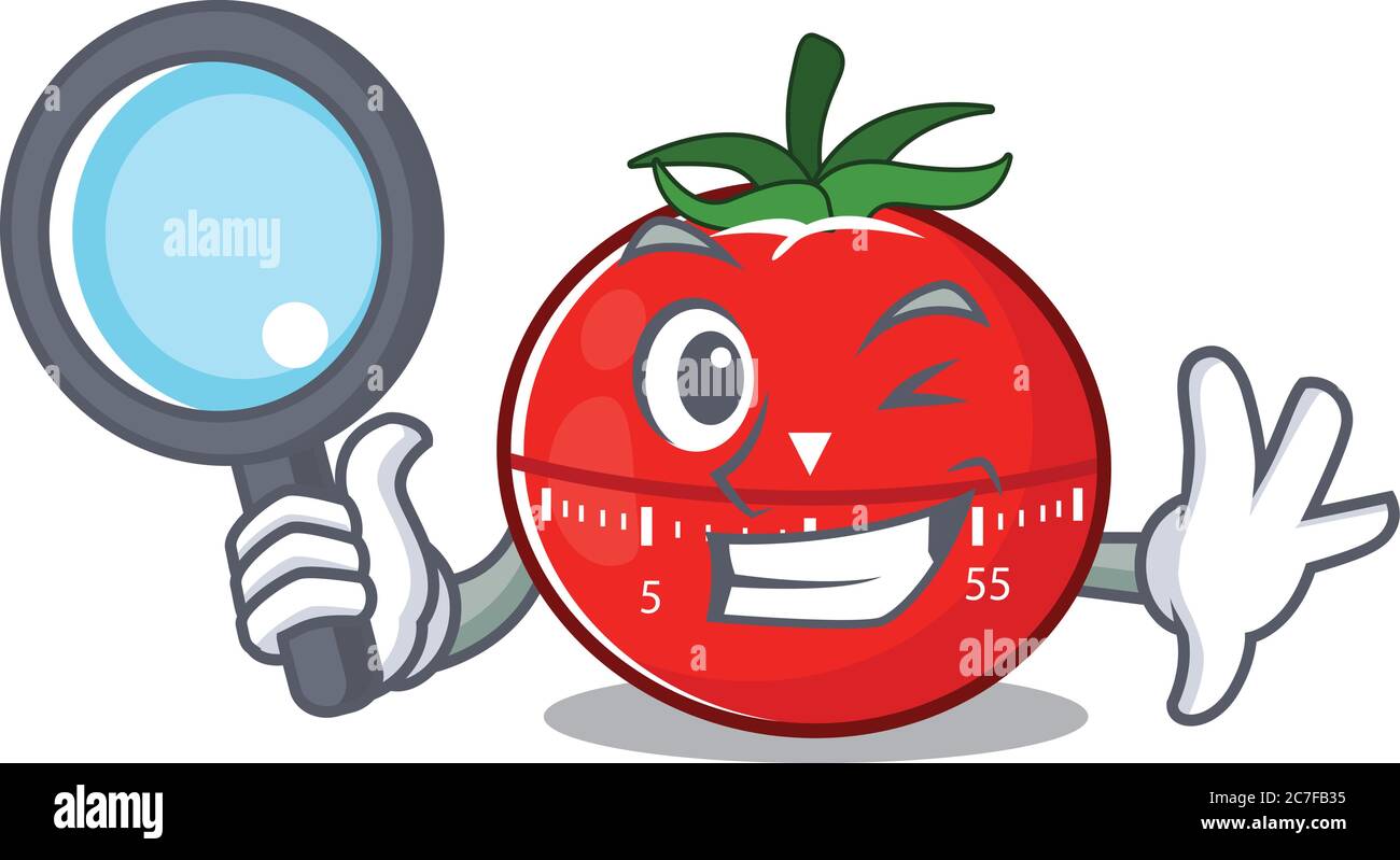 cartoon mascot design of tomato kitchen timer super Detective breaking ...