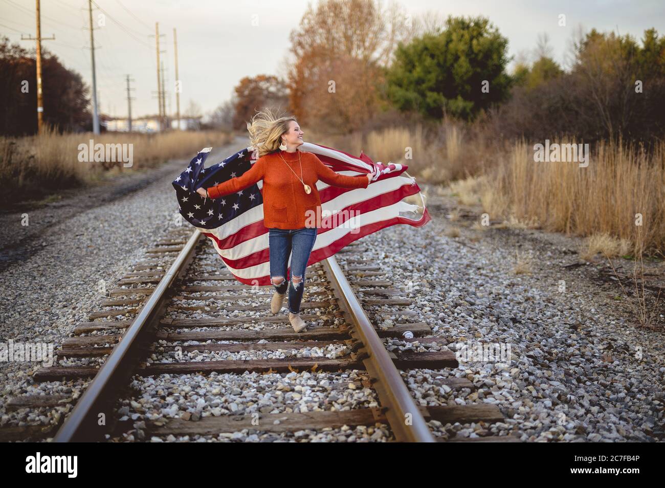 Us girl running flag hi-res stock photography and images - Alamy