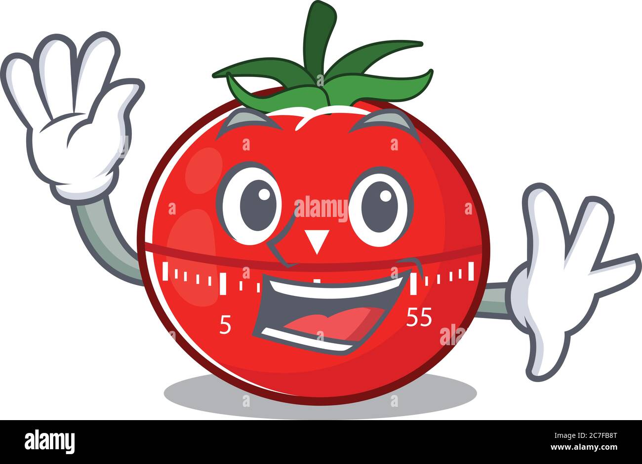 A charismatic tomato kitchen timer mascot design concept smiling and ...