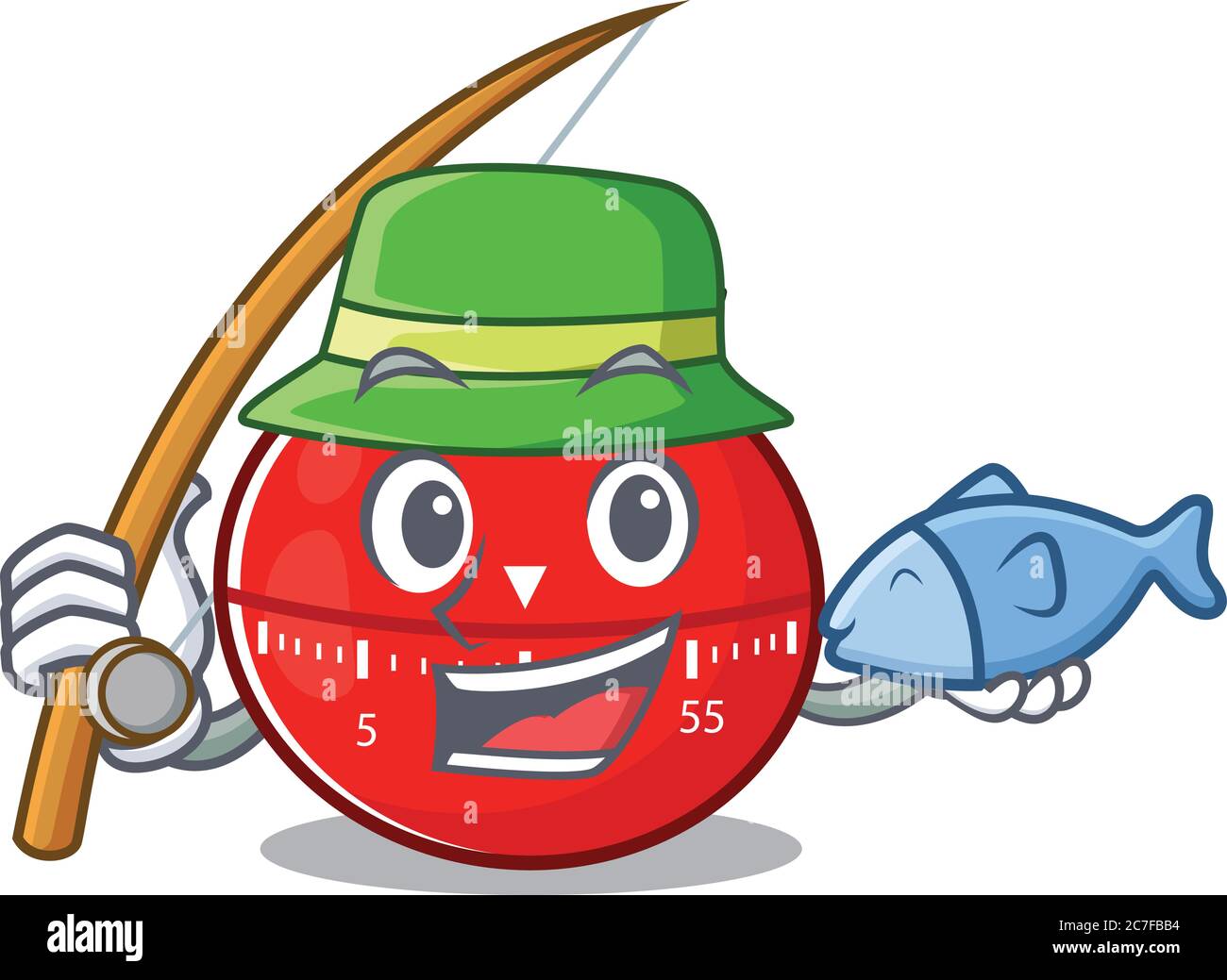 Cartoon design style of tomato kitchen timer ready goes to fishing ...
