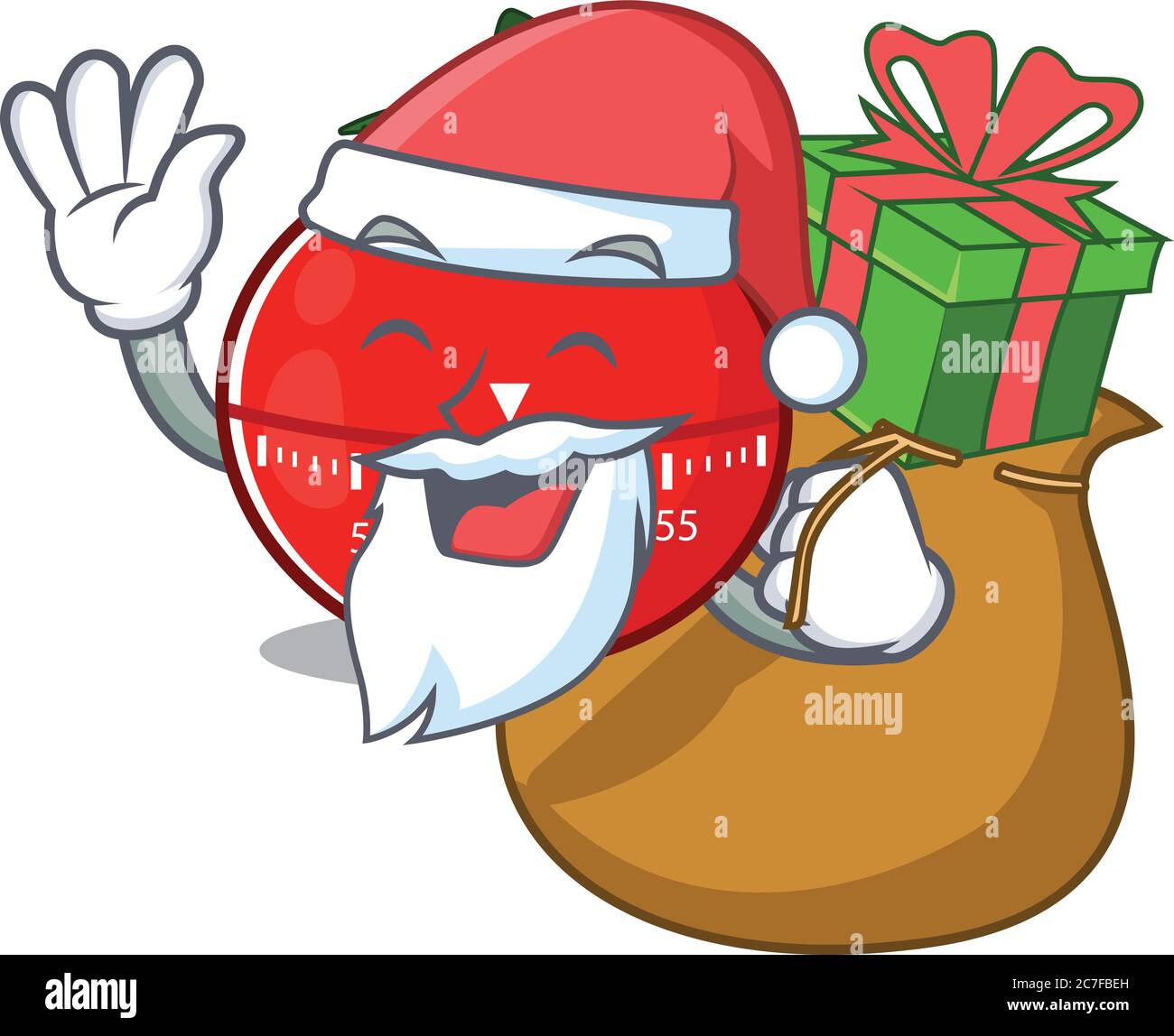 Cartoon design of tomato kitchen timer Santa having Christmas gift ...