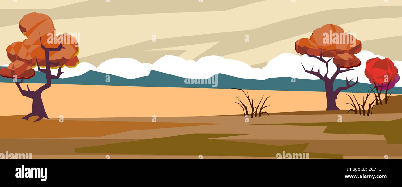 Nature, landscape. Vector. Landscape in cartoon flat comic style ...
