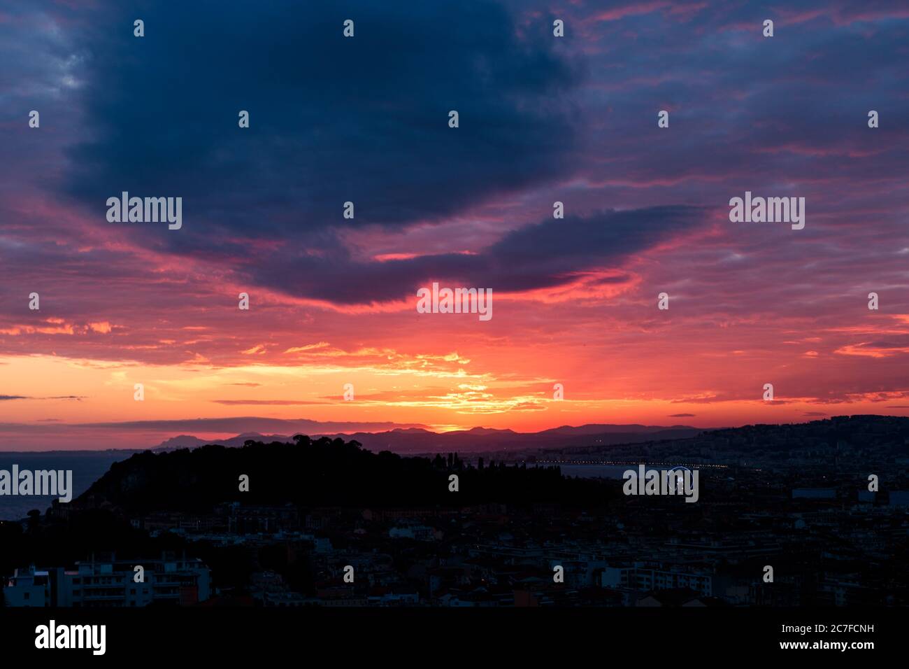 Beautiful scenery of the sunset in French Riviera, Nice, France Stock ...
