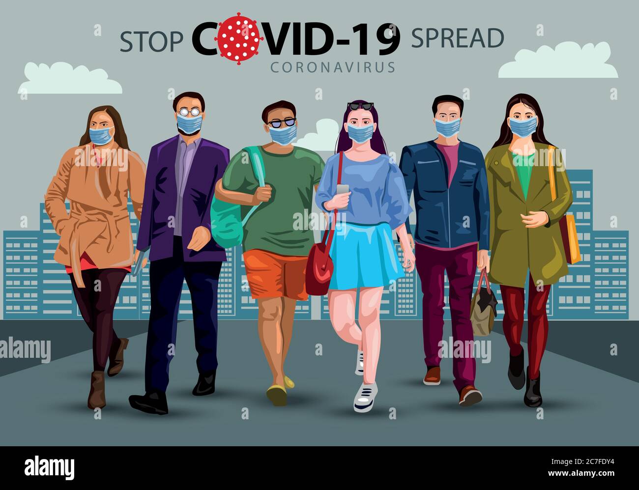 Group of people masks city Stock Vector Images - Alamy