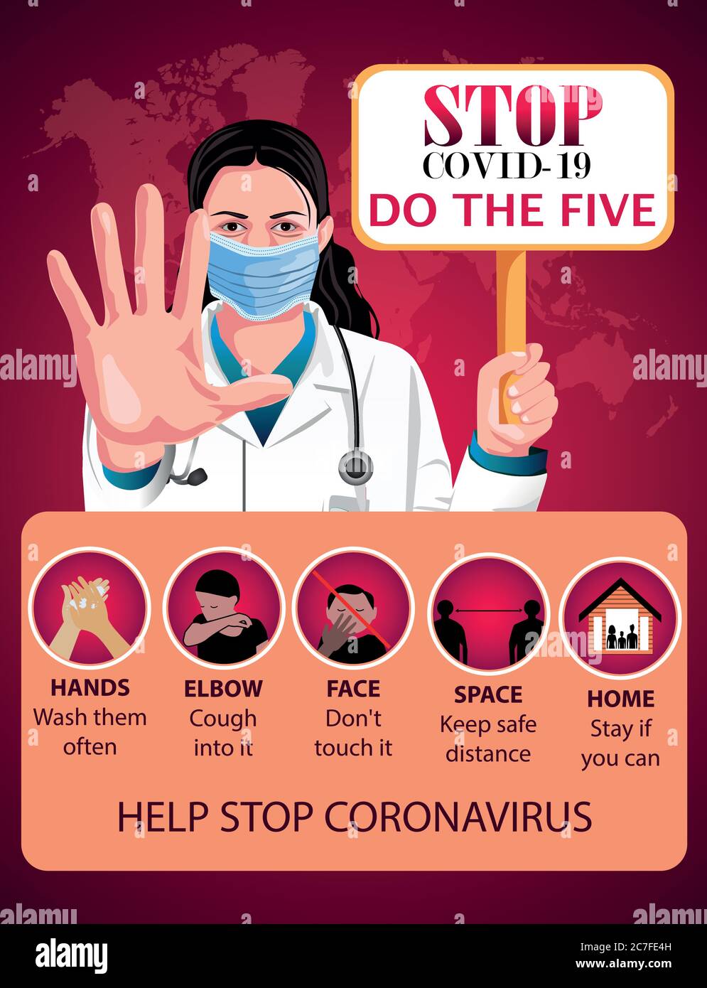 Female doctor holding placard with text stop covid-19 and prevention ...