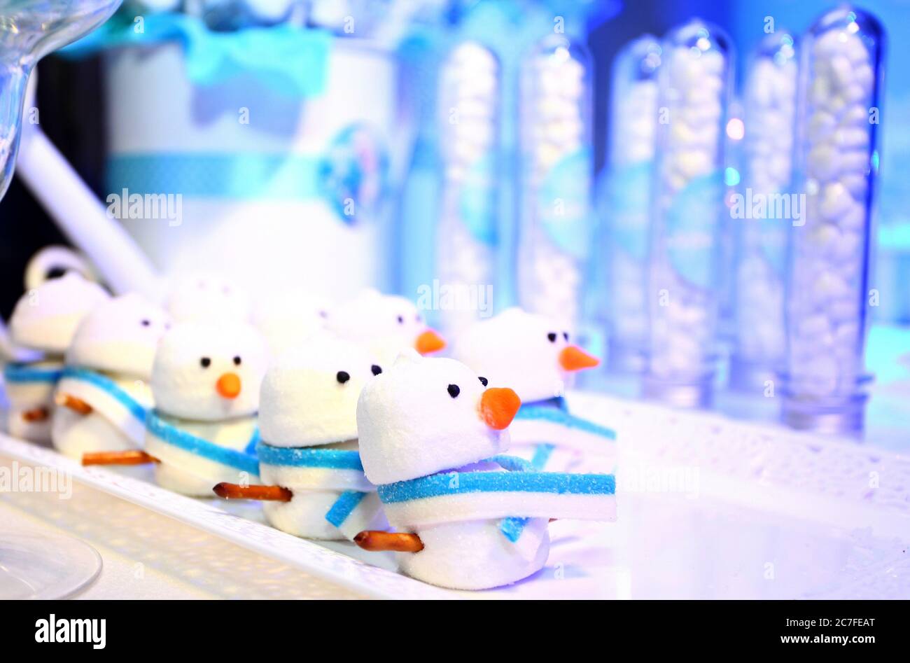 A buffet of blue and purple sweets and candy Stock Photo - Alamy