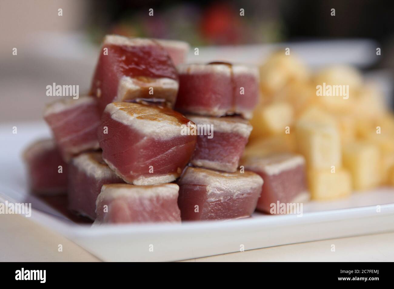 scorched tuna squares Stock Photo - Alamy