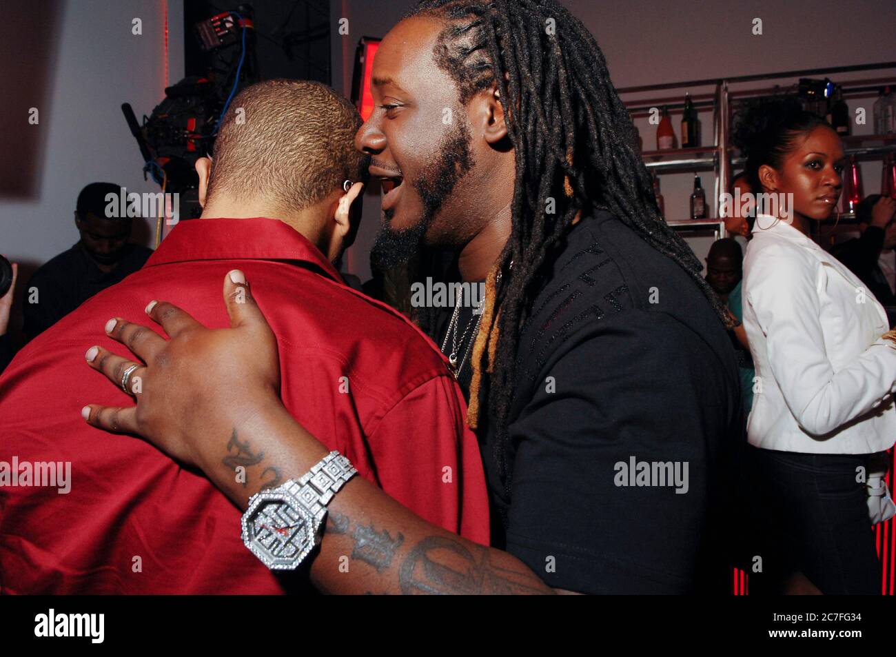 (L-R) Singer Raz B and T-Pain on the set of the "Blame It" music video ...