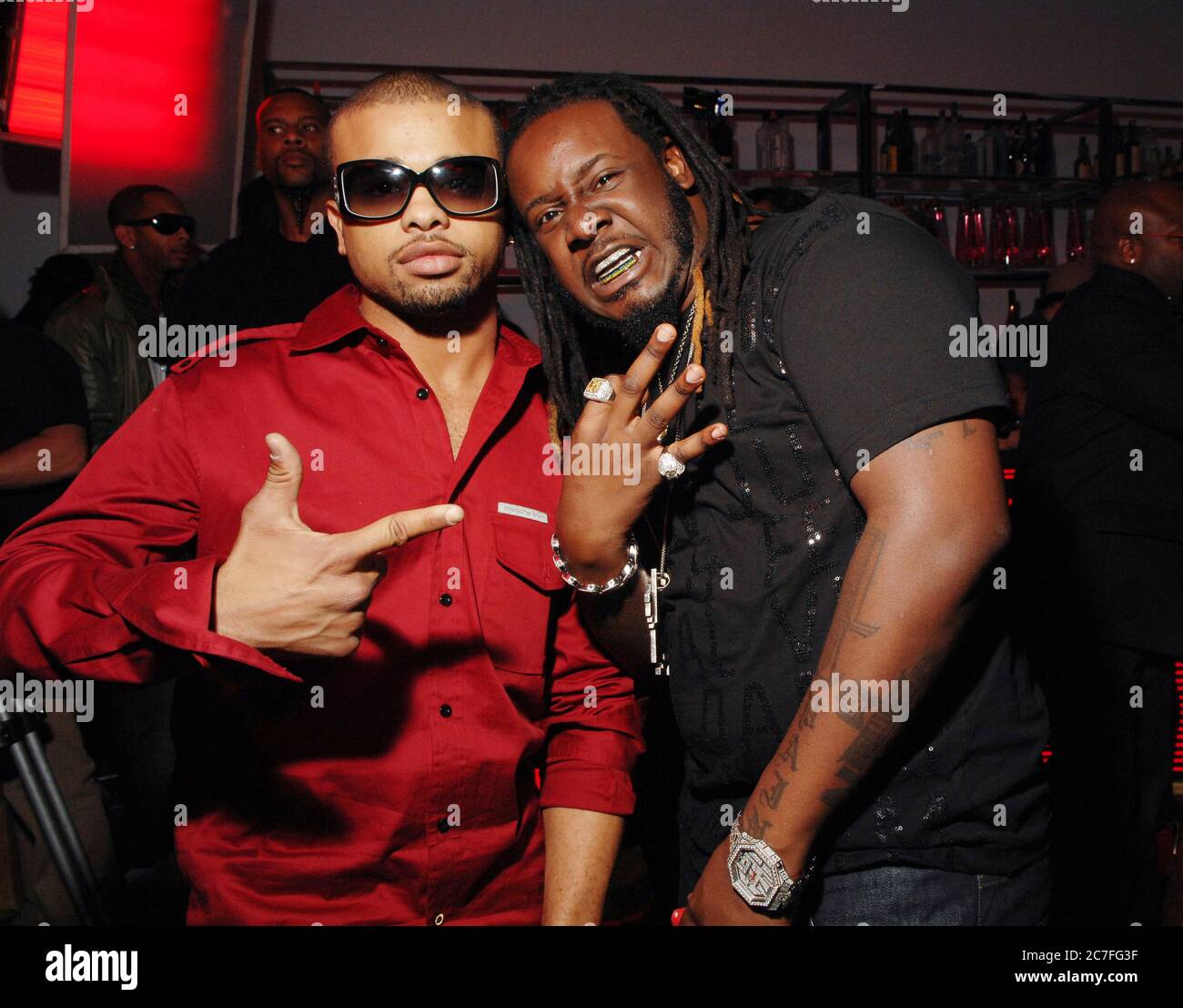 (L-R) Singer Raz B and T-Pain on the set of the "Blame It" music video ...