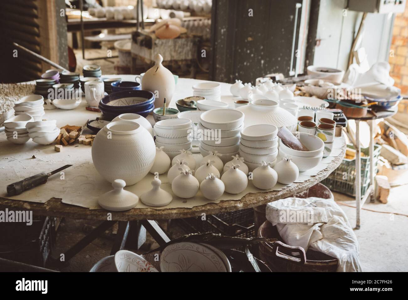 The full table of white unpainted unfinished traditional greek ...